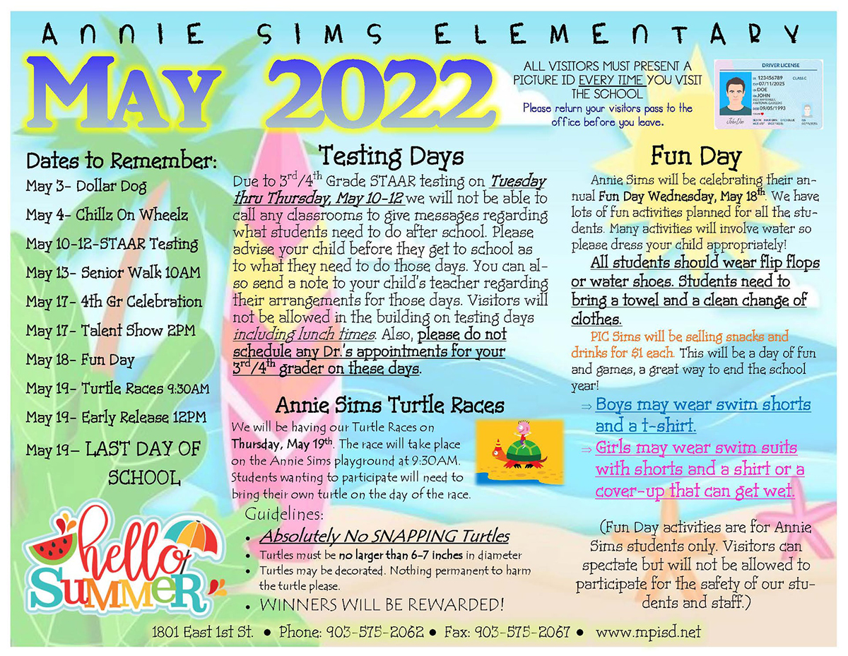 May 2022 Newsletter – Annie Sims Elementary School May 2022 Newsletter – Annie Sims Elementary School